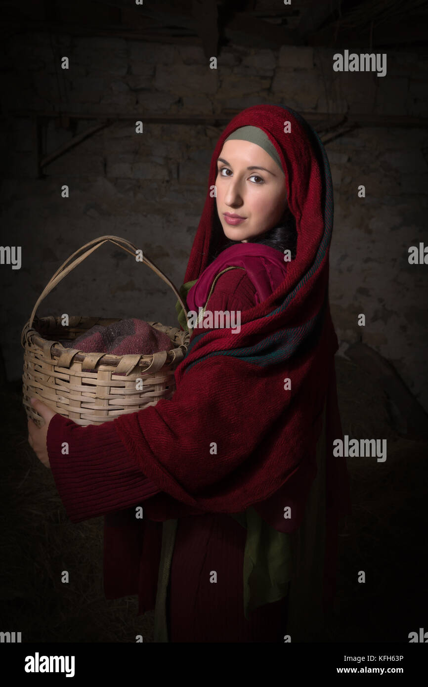 Portrait of a model in biblical clothing during a bible scene acting as ...