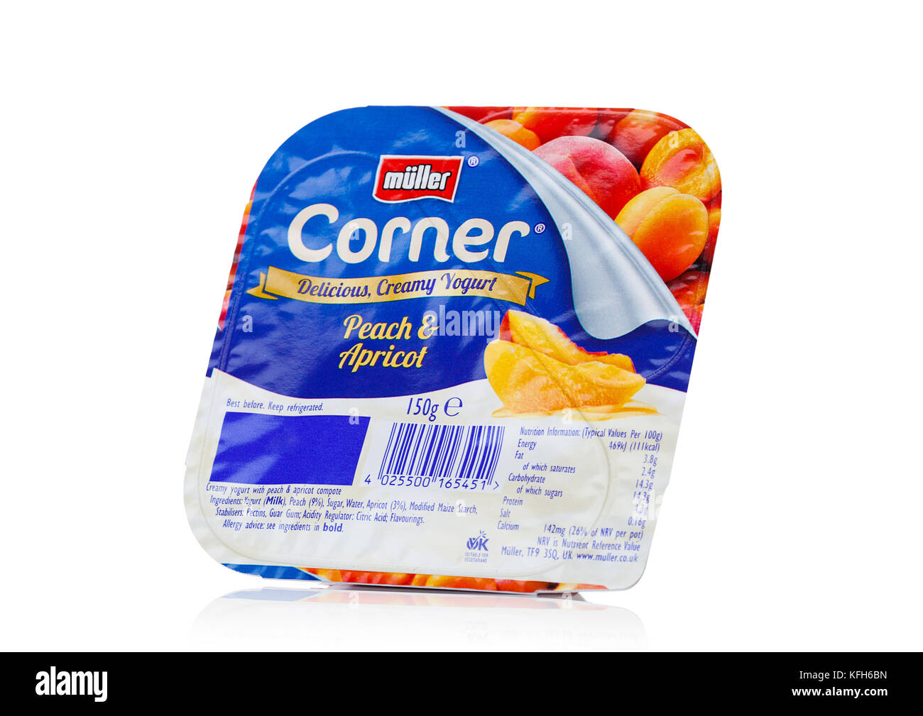 LONDON, UK - OCTOBER 27, 2017: Muller corner yogurt with peach and ...