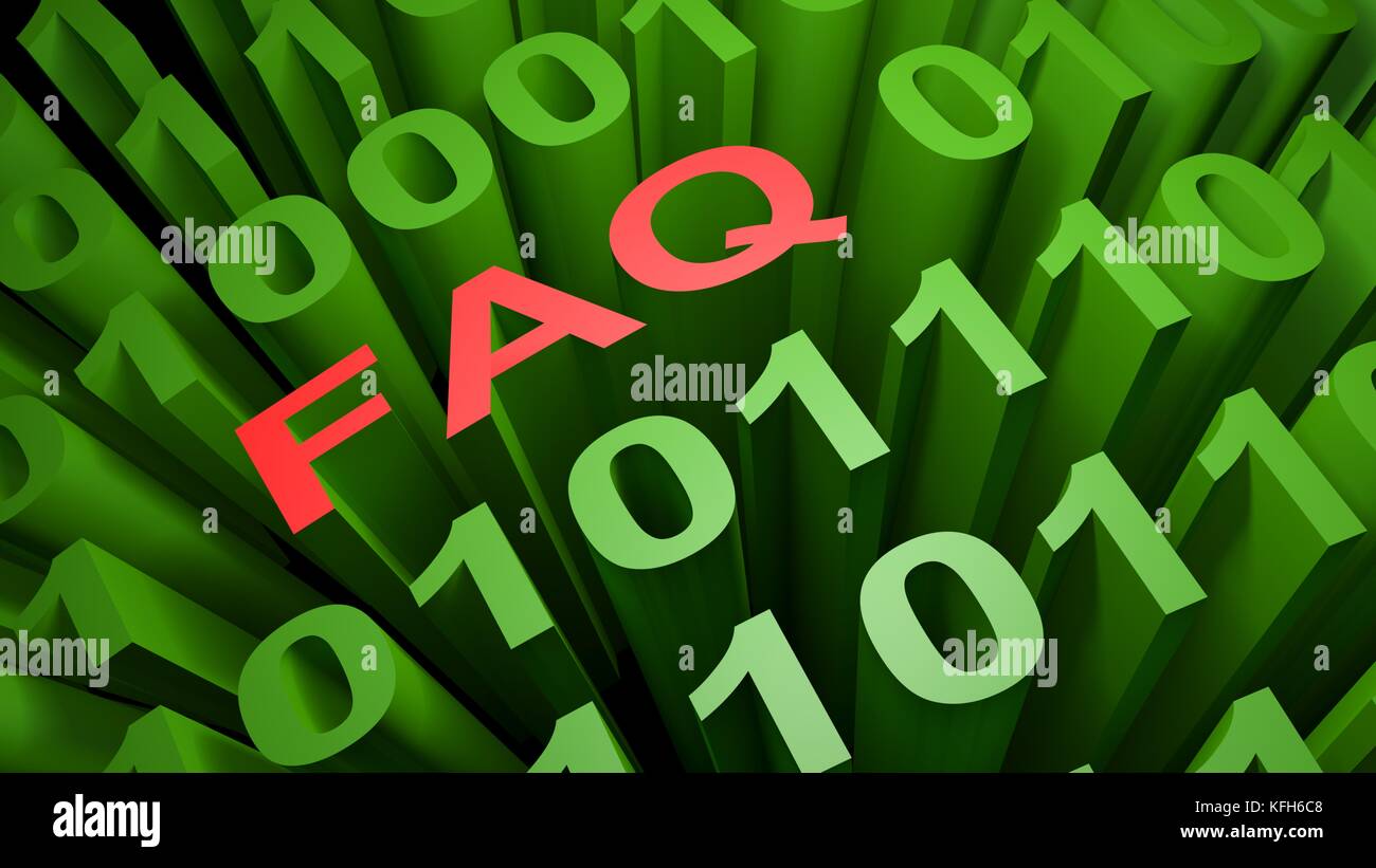 FAQ in the binary code - 3D rendering Stock Photo - Alamy