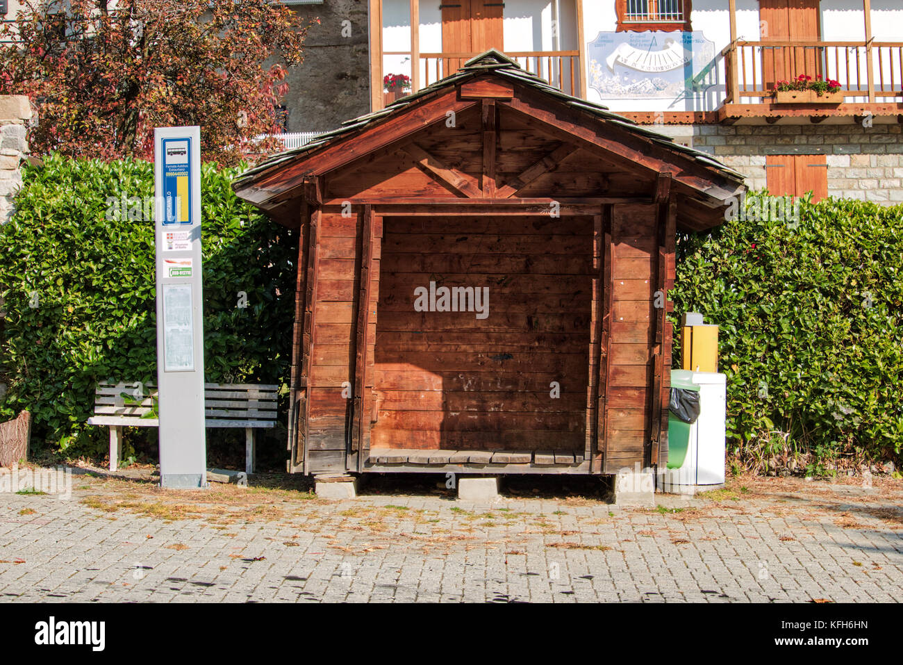 Piedicavallo, Italy - October 20, 2017: Rustic alpine bus stop of ...
