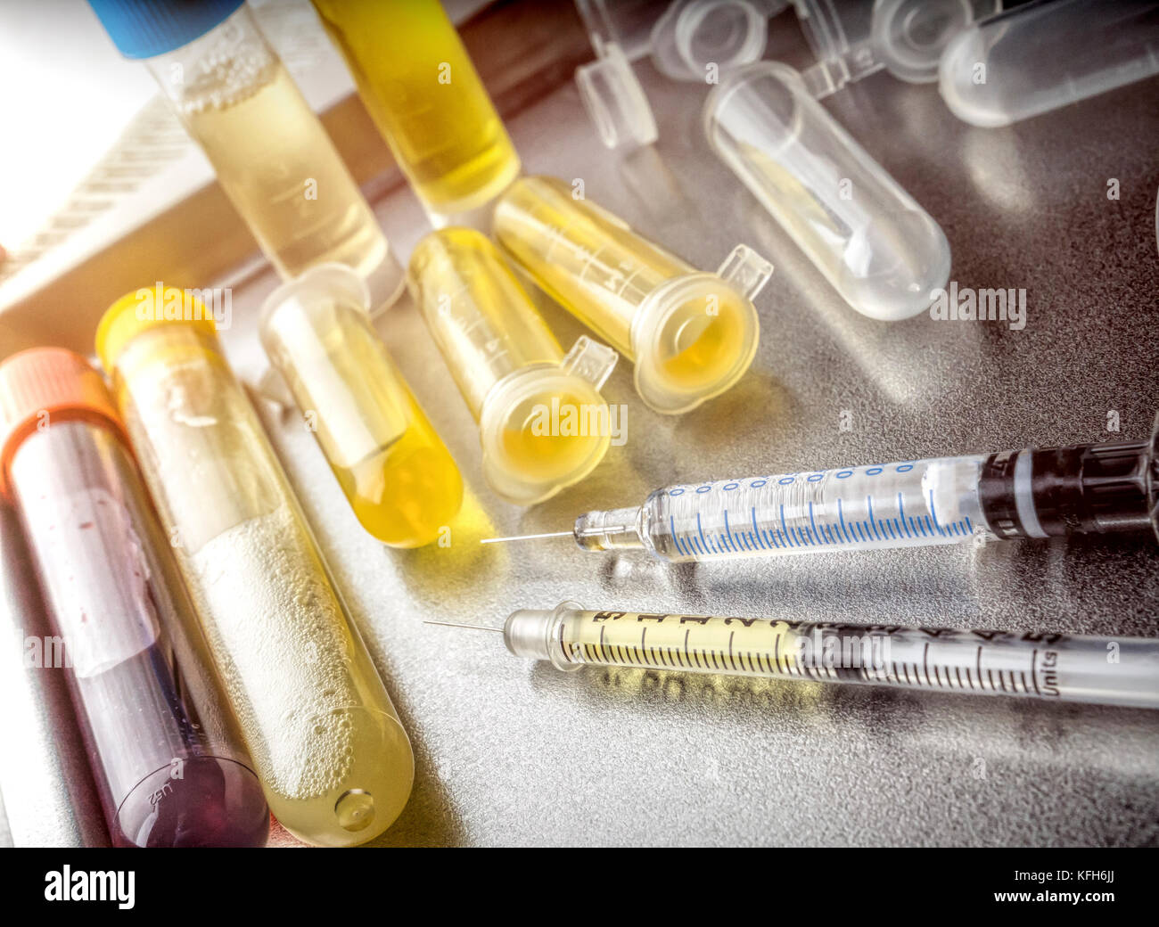 Several Vials And Syringe In Laboratory, Conceptual Image Stock Photo - Alamy
