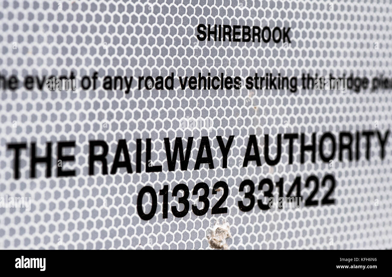 A Railway Authority reflective bridge identification panel Stock Photo ...
