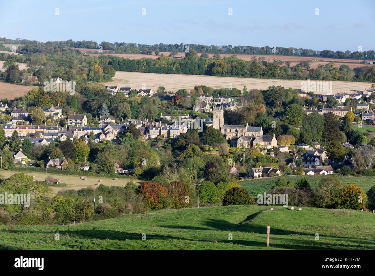 View over Cotswold village of Blockley in autumn, Blockley, Cotswolds ...
