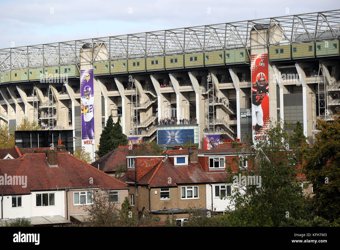 A general view of game day signage outside the ground before the ...