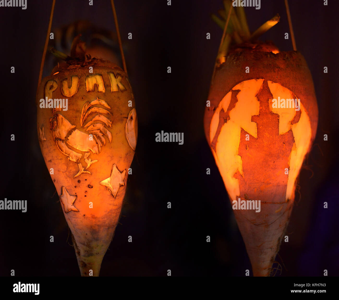 "Punkies" for "Punkie Night" Turnips carved for halloween as a local ...