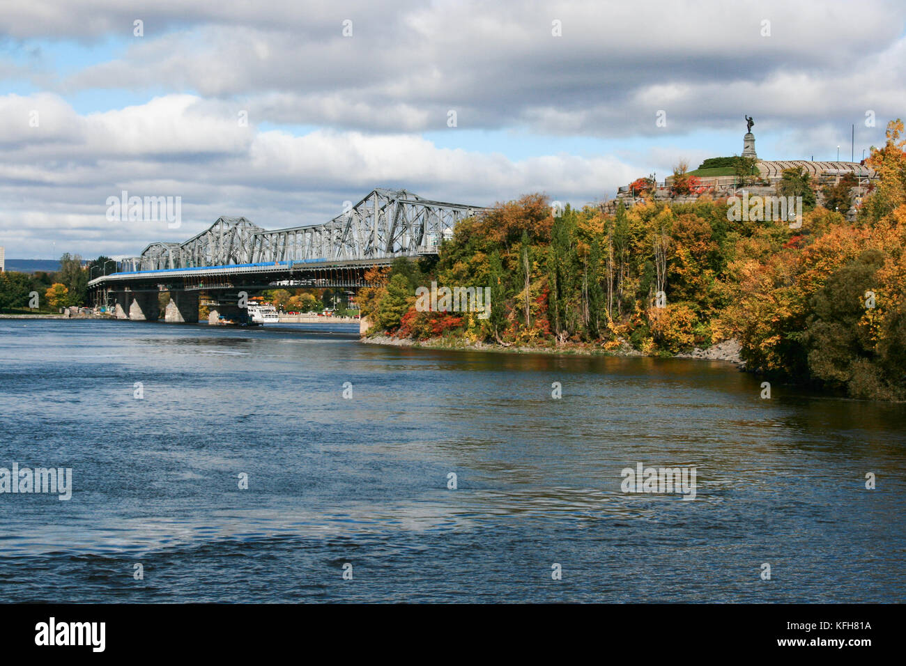 View to Bridge over the Ottawa River and Nepean Point in the fall Stock ...