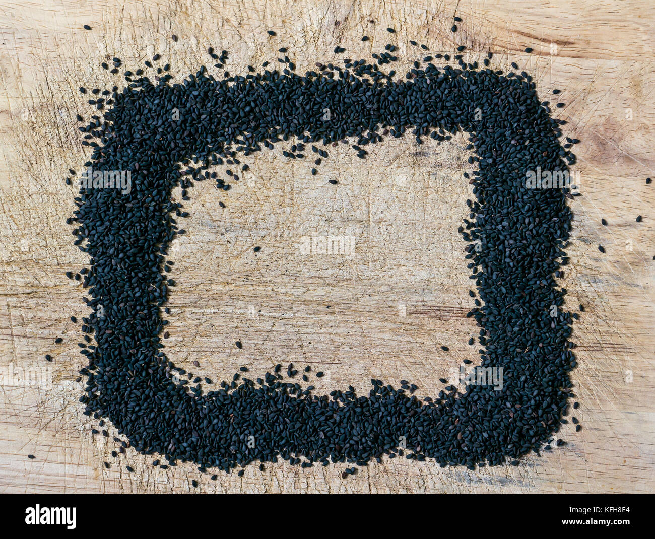 Sesame seed in rectangular shape with space fo adding text on chopping ...