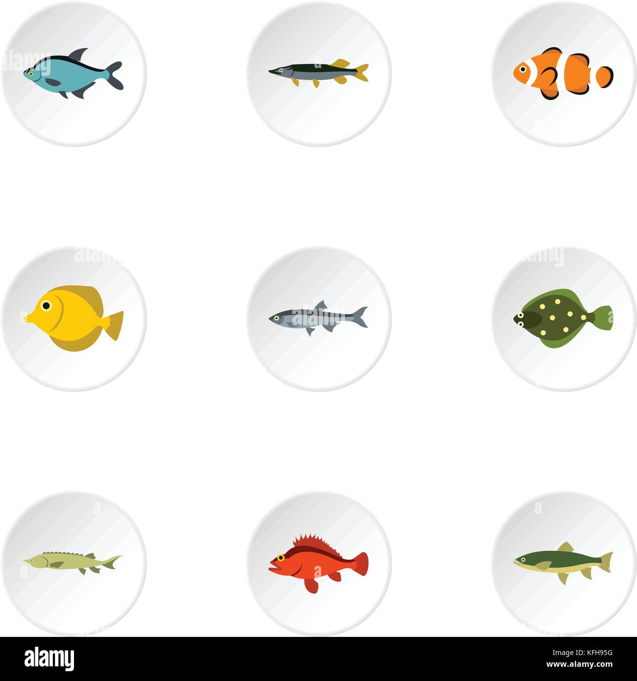 Fish icons set, flat style Stock Vector Image & Art - Alamy