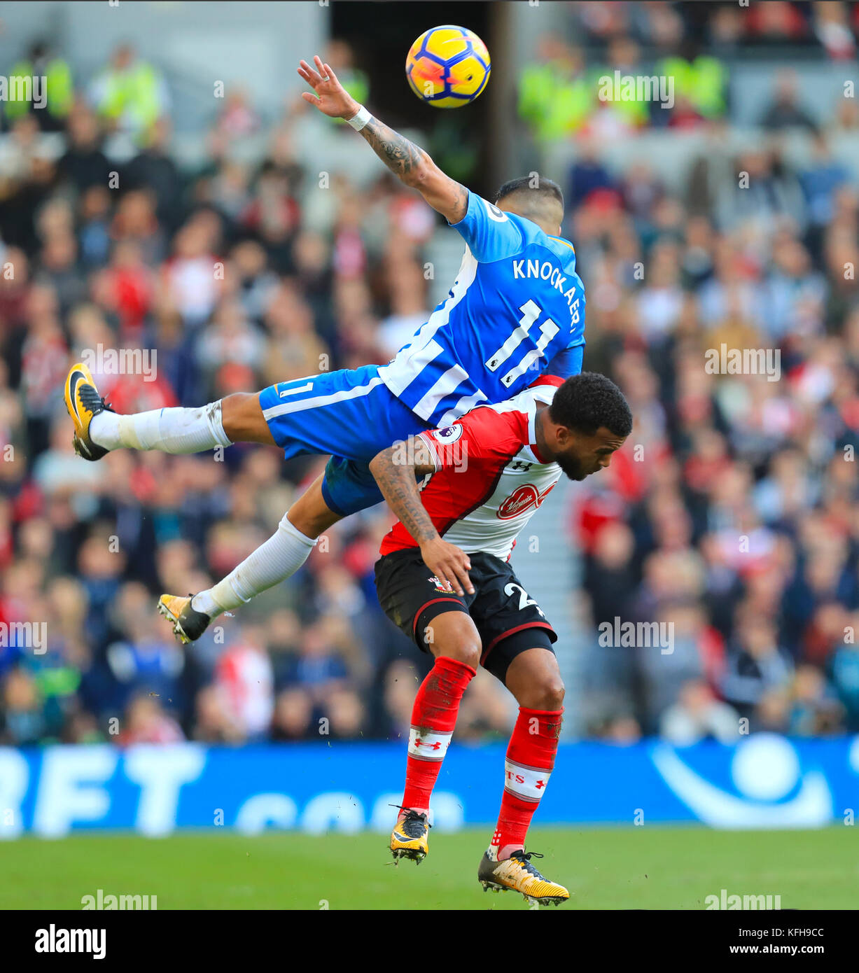 Southampton's Ryan Bertrand (underneath) and Brighton & Hove Albion's ...
