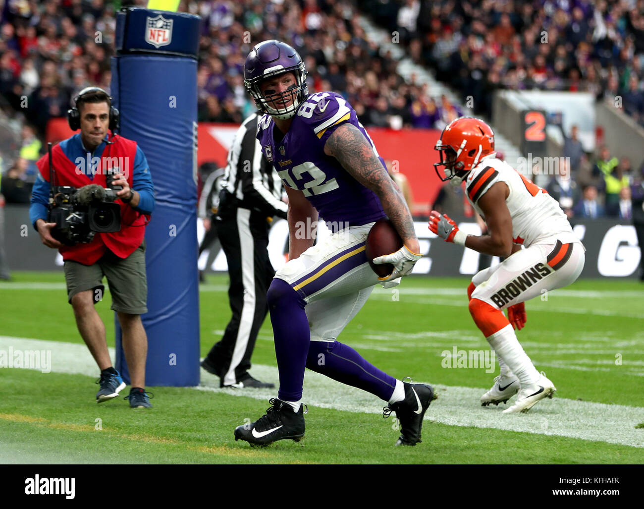 Minnesota Vikings' Kyle Rudolph celebrates scoring a touchdown during ...