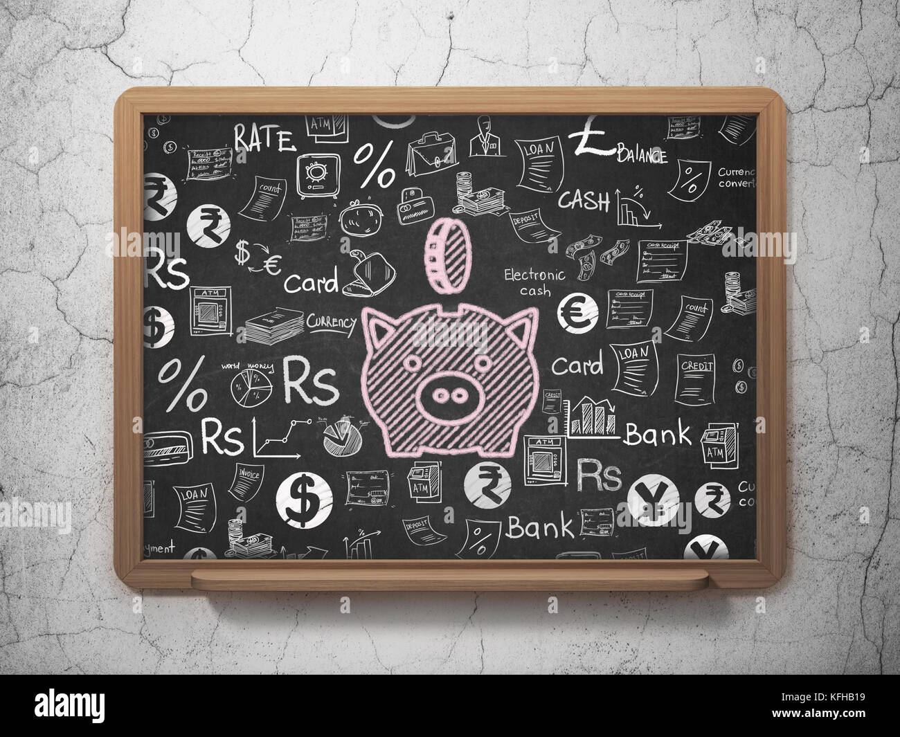 Money concept: Money Box With Coin on School board background Stock ...