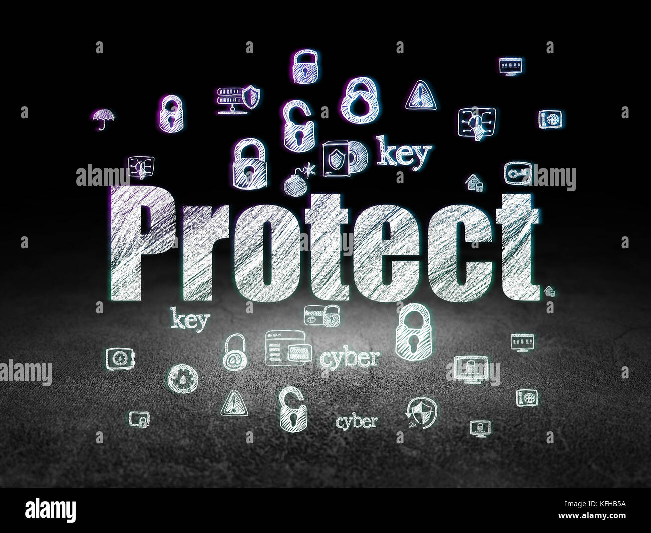 Privacy concept: Protect in grunge dark room Stock Photo - Alamy
