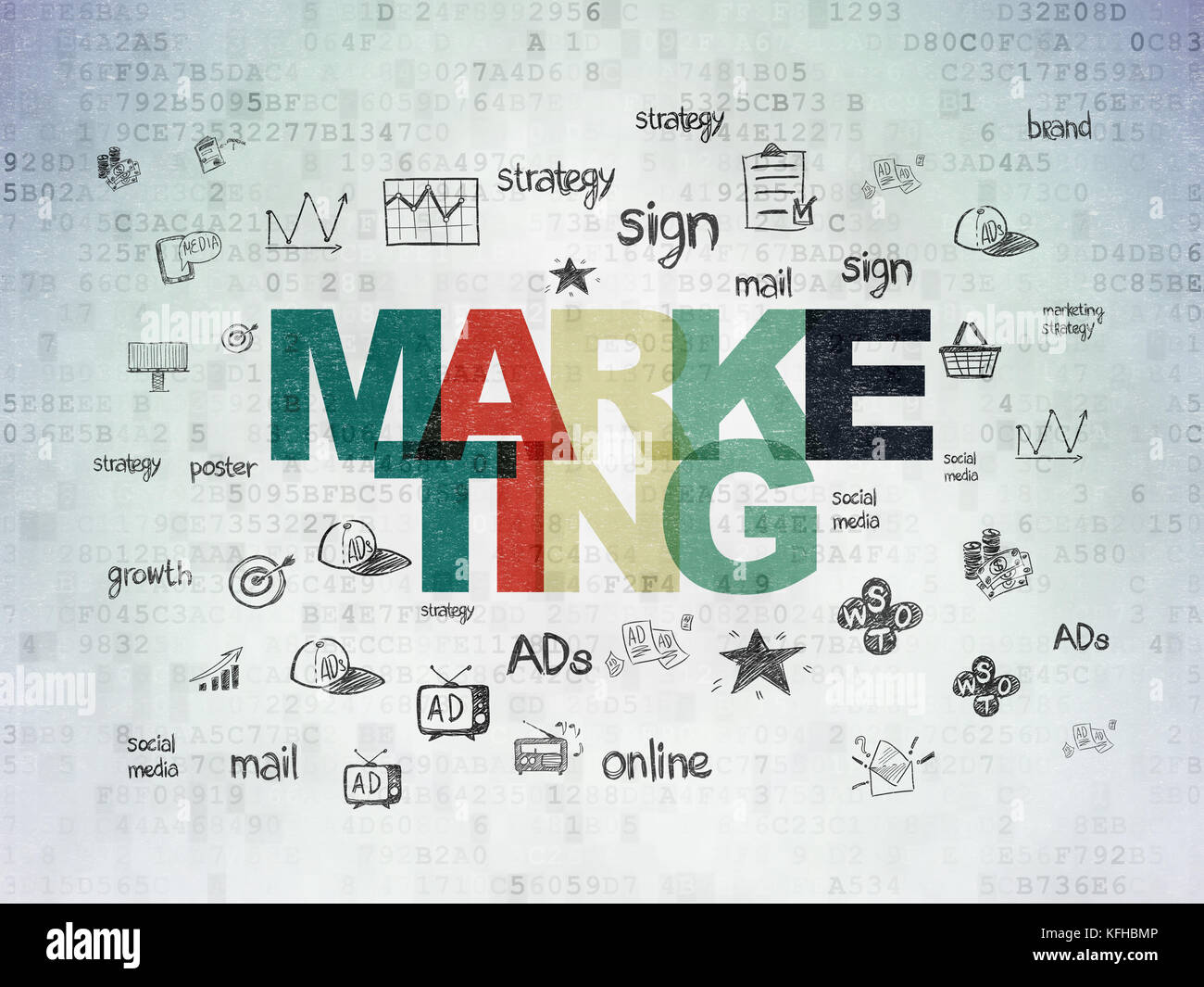 Advertising concept: Marketing on Digital Data Paper background Stock ...
