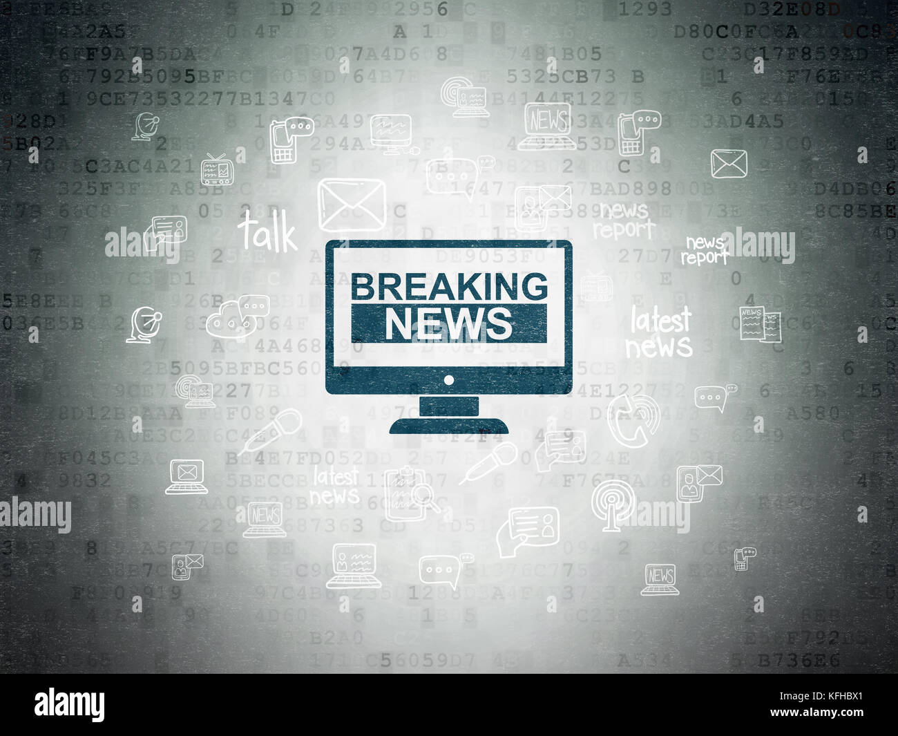 News concept: Breaking News On Screen on Digital Data Paper background ...