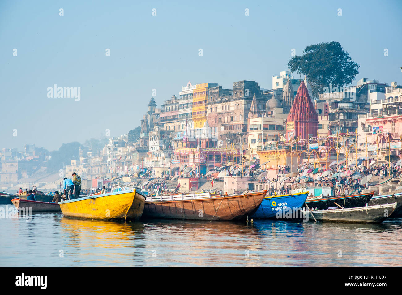Varanasi Boats on Ganges Stock Photo - Alamy
