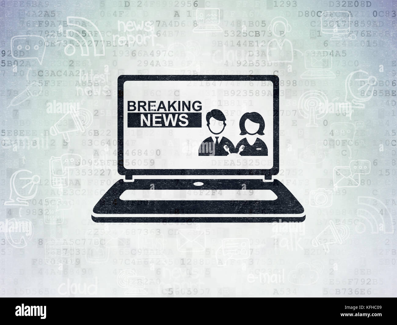 News concept: Breaking News On Laptop on Digital Data Paper background ...