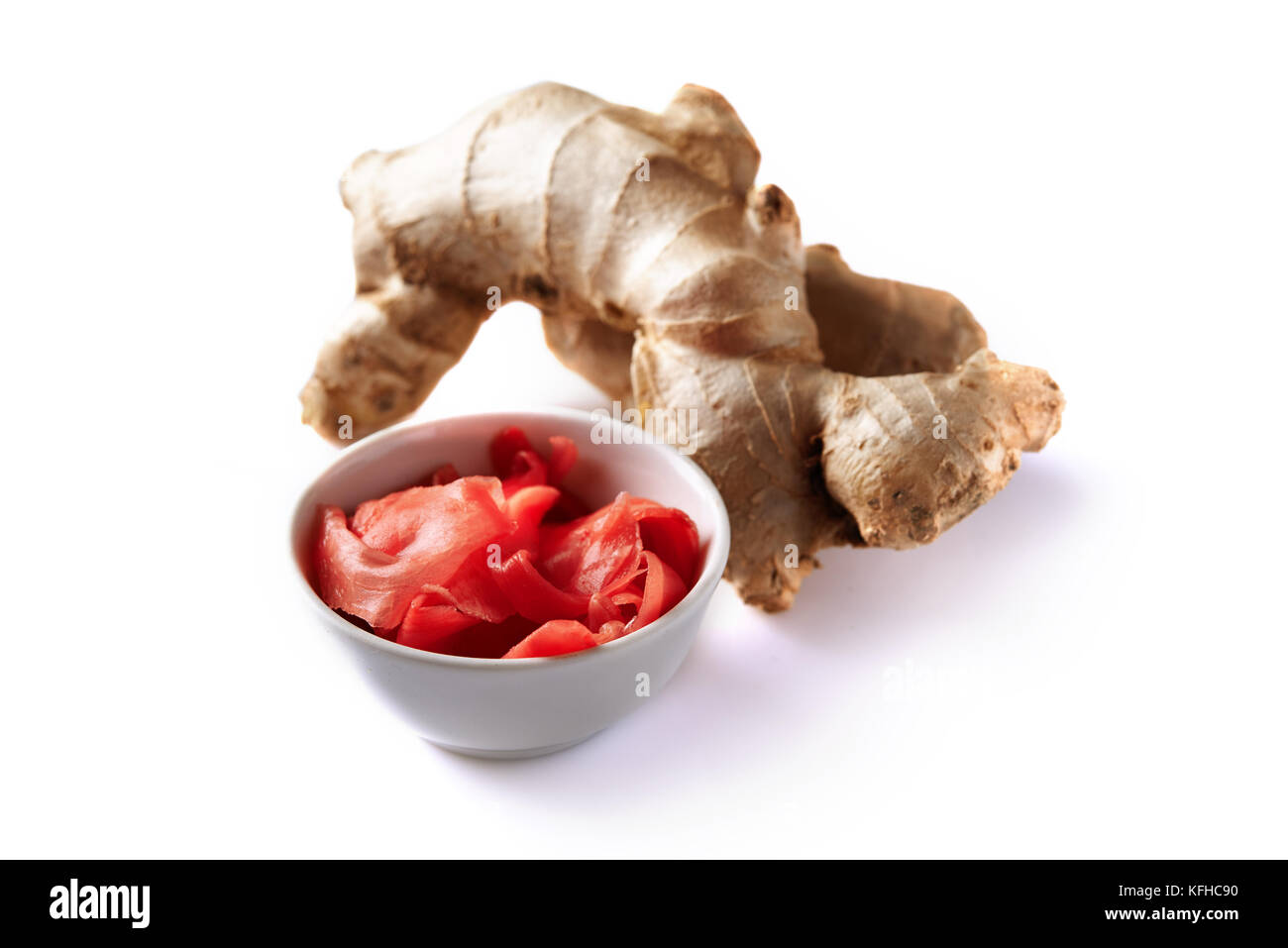 pickled ginger and fresh root ginger isolated on white background Stock ...