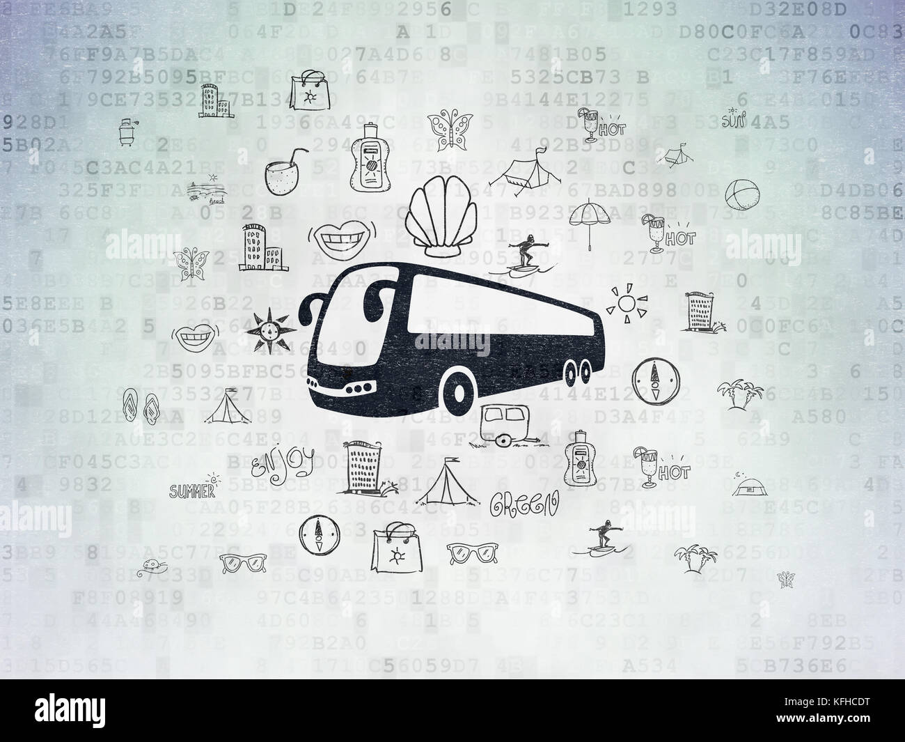 Travel concept: Bus on Digital Data Paper background Stock Photo - Alamy