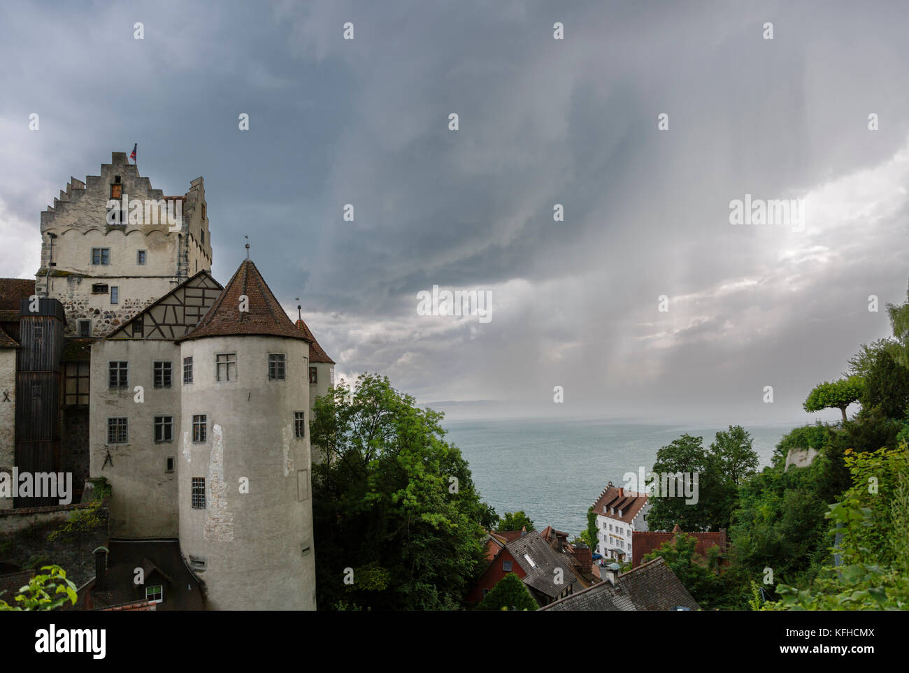 The Old Castle (Altes Schloss), Meersburg, and rain storm approaching ...