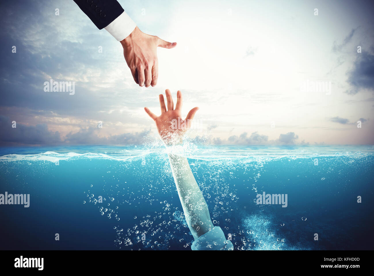Businessman drowning in sea hi-res stock photography and images - Alamy