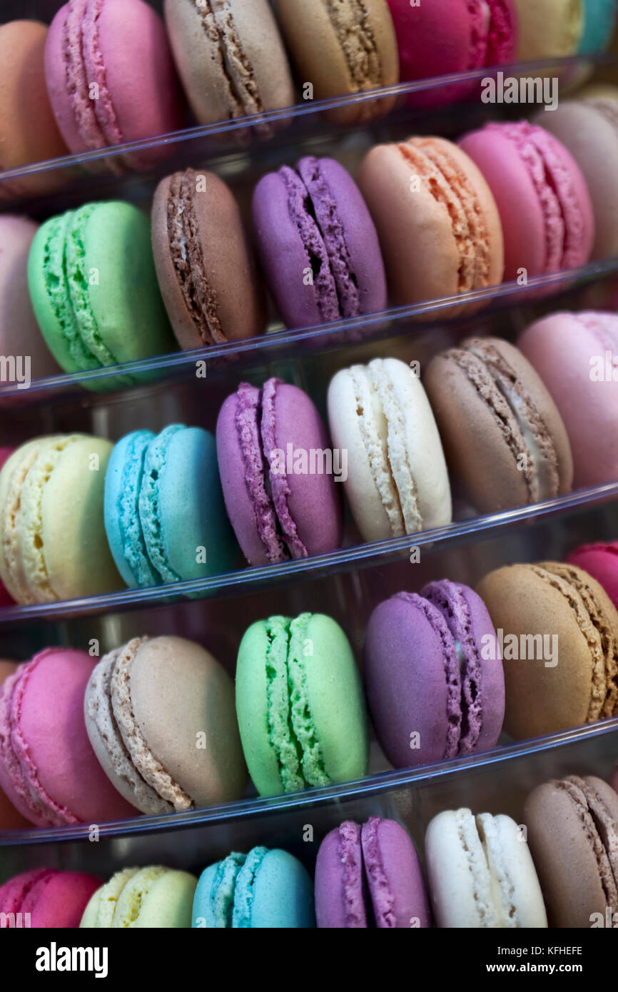 Collection of colorful macaroons on a bakery stall Stock Photo - Alamy
