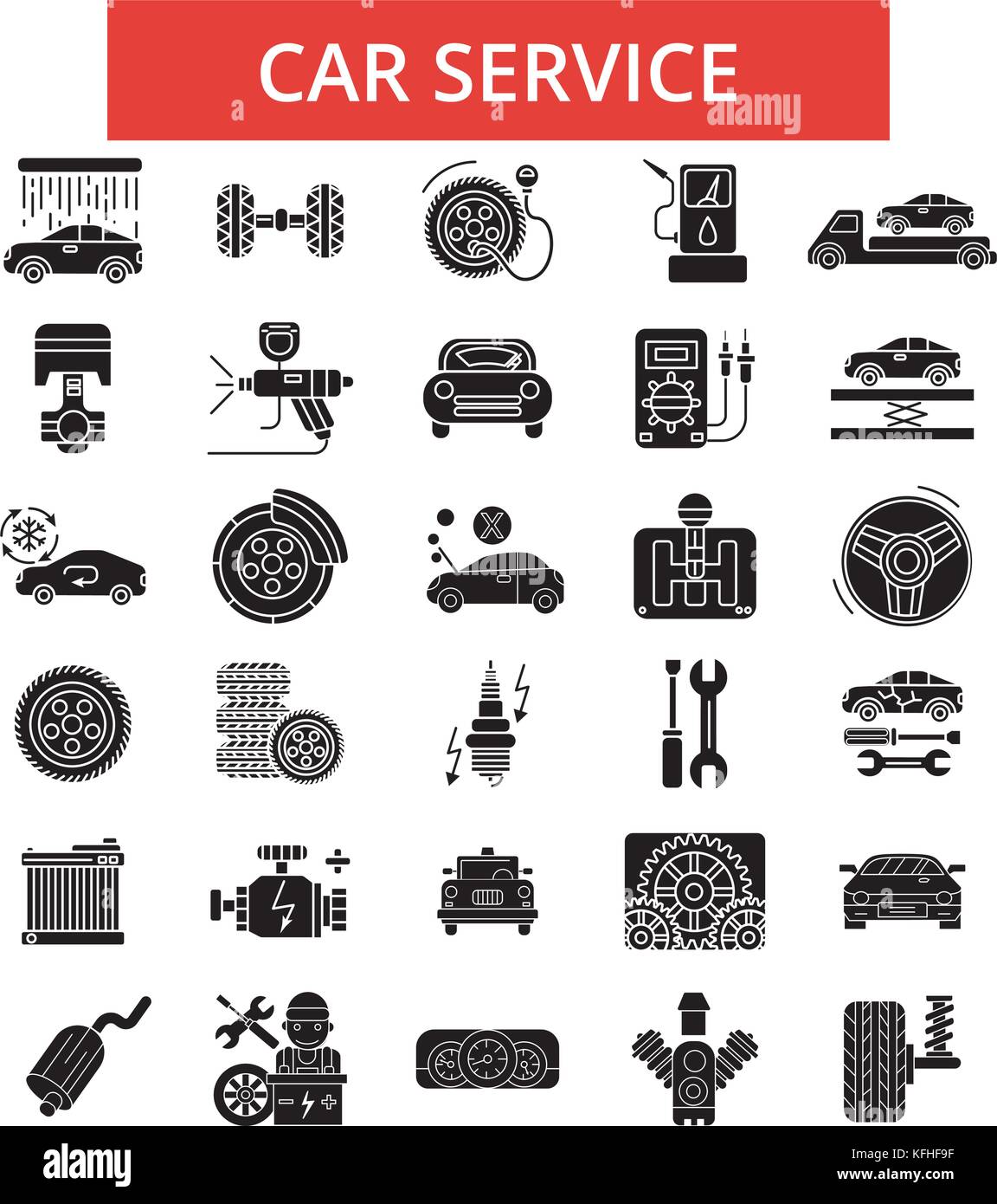 Car service illustration, thin line icons, linear flat signs, vector ...