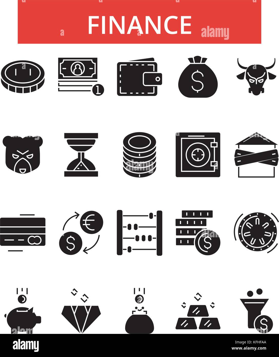 Finance illustration, thin line icons, linear flat signs, vector ...