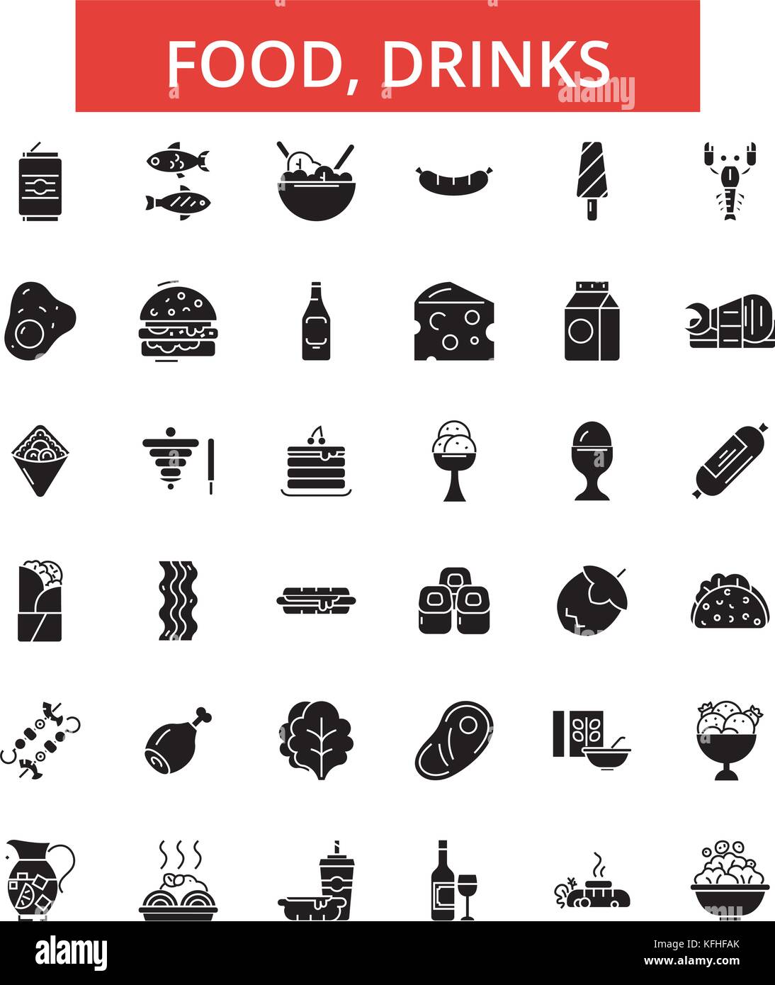 Food, drinks illustration, thin line icons, linear flat signs, vector ...
