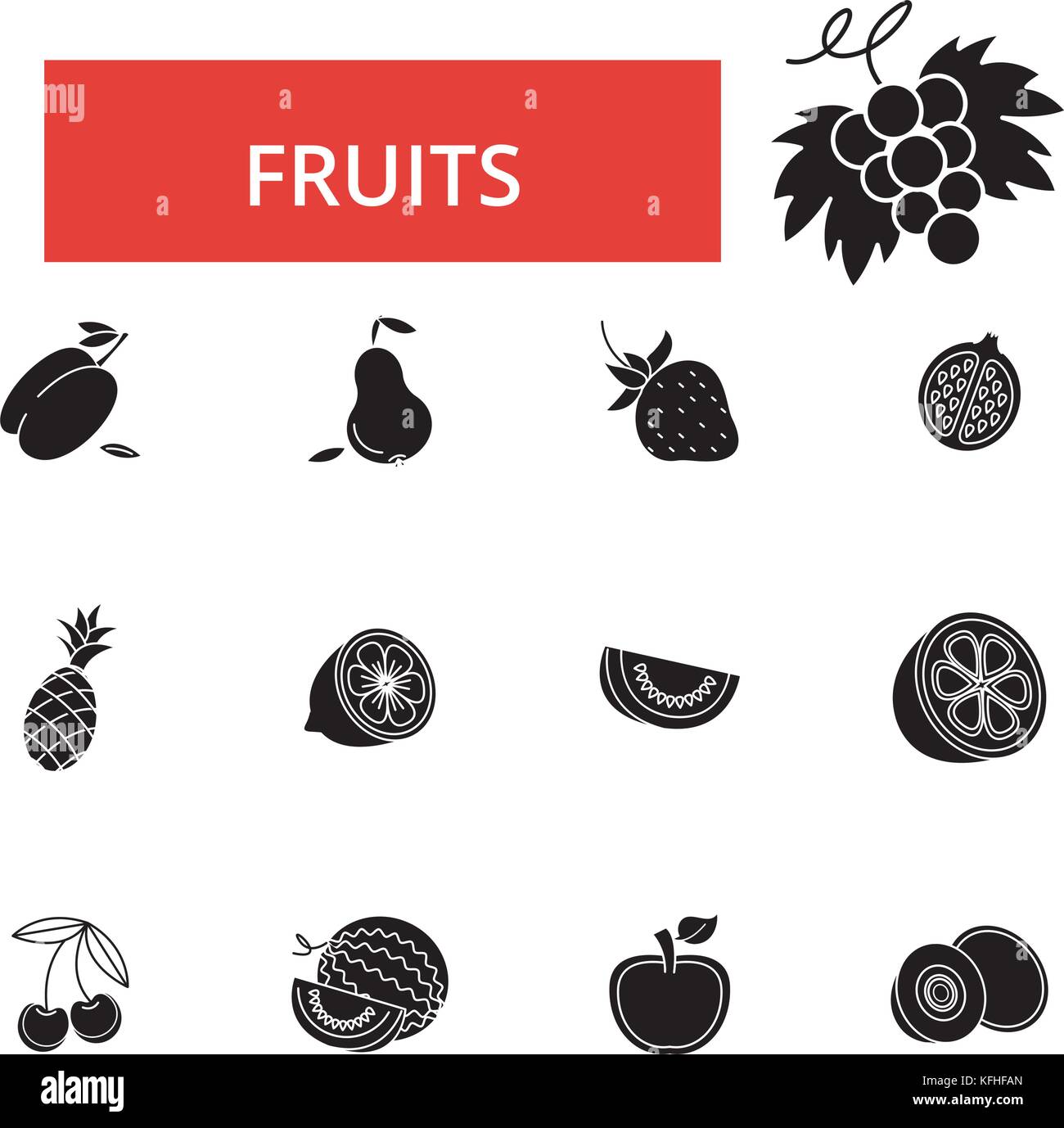 Fruits illustration, thin line icons, linear flat signs, vector symbols ...