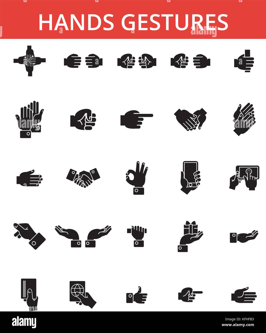 Hands gestures illustration, thin line icons, linear flat signs, vector ...