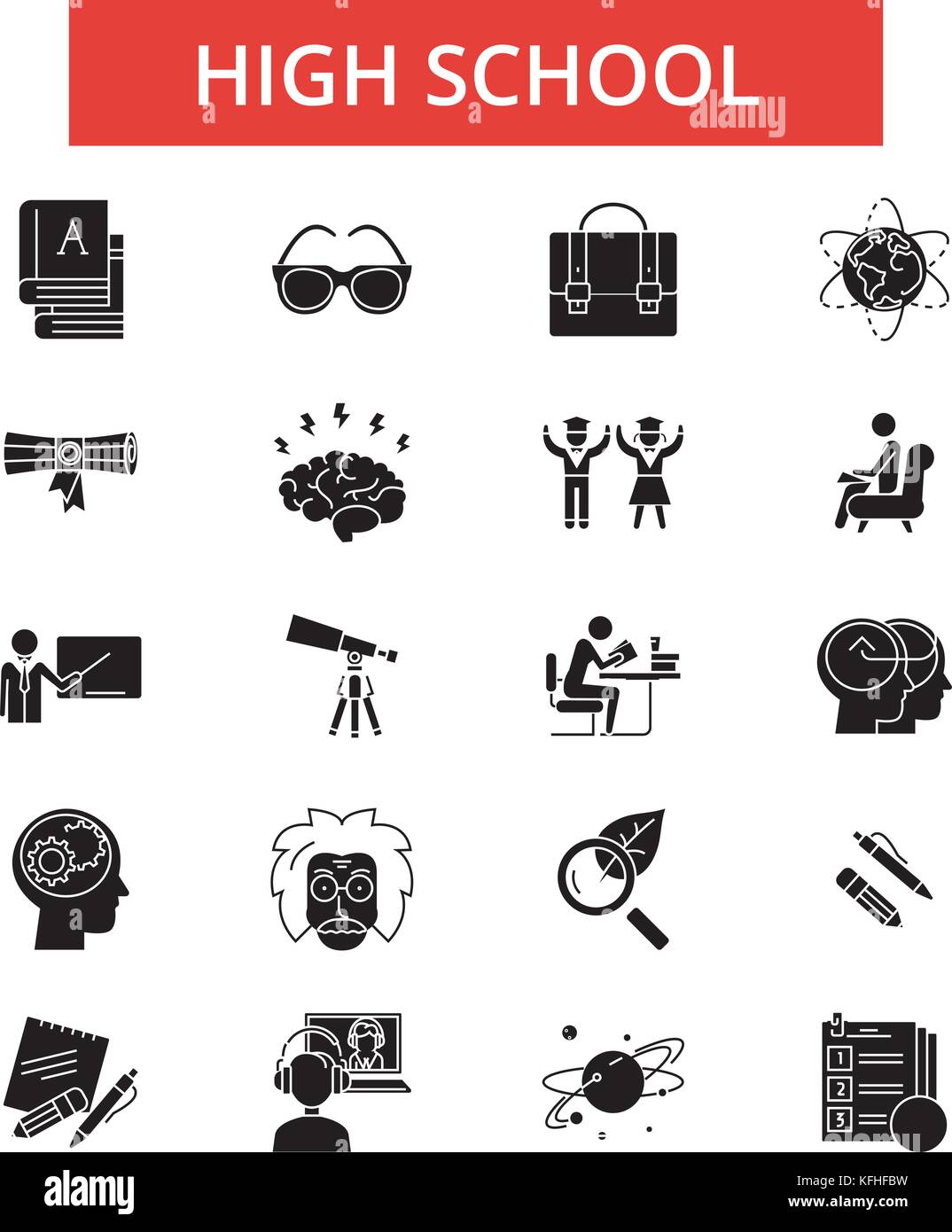 High school illustration, thin line icons, linear flat signs, vector ...