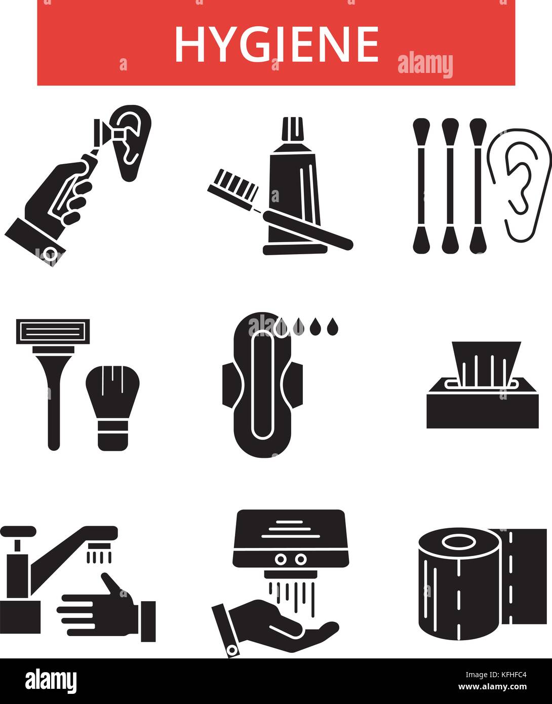 Hygiene illustration, thin line icons, linear flat signs, vector ...