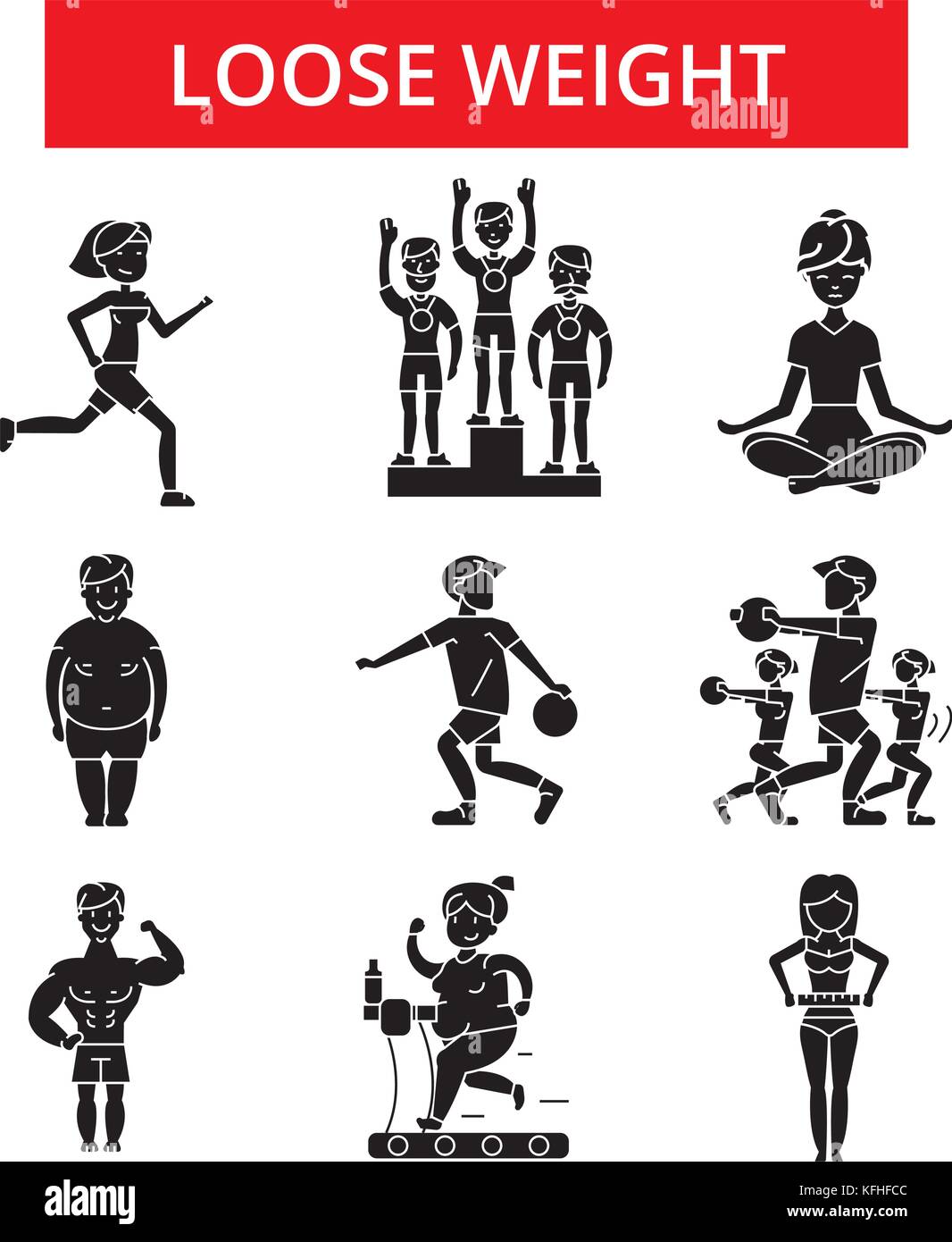 Loose weight illustration, thin line icons, linear flat signs, vector ...