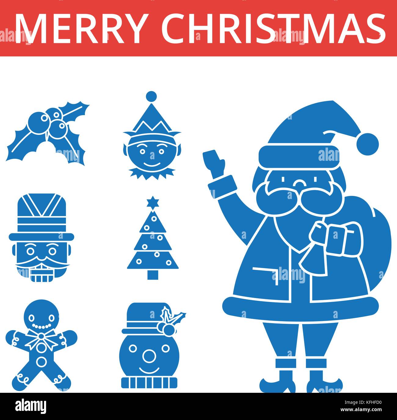 Merry christmas illustration, thin line icons, linear flat signs ...