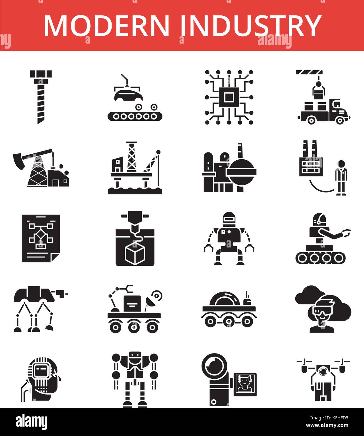 Modern industry illustration, thin line icons, linear flat signs ...