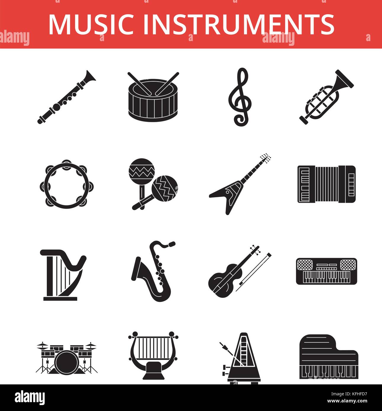 Music instruments illustration, thin line icons, linear flat signs ...