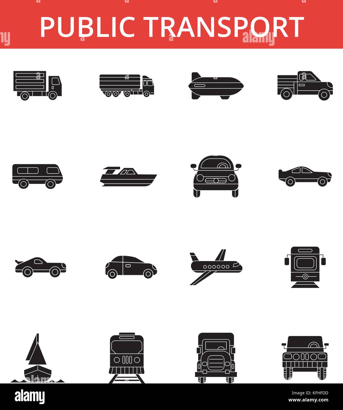 Public transport illustration, thin line icons, linear flat signs ...