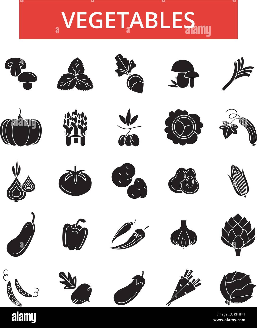 Vegetables illustration, thin line icons, linear flat signs, vector ...