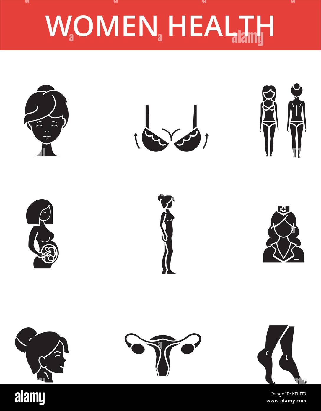 Women health illustration, thin line icons, linear flat signs, vector ...