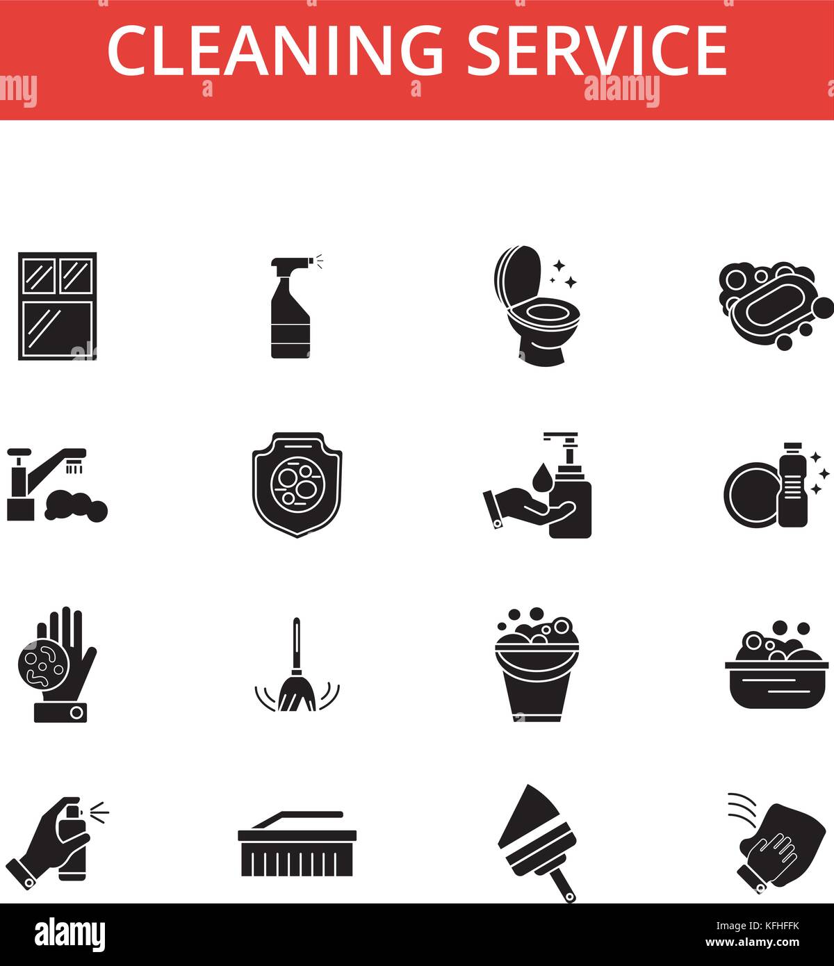 Cleaning service illustration, thin line icons, linear flat signs ...