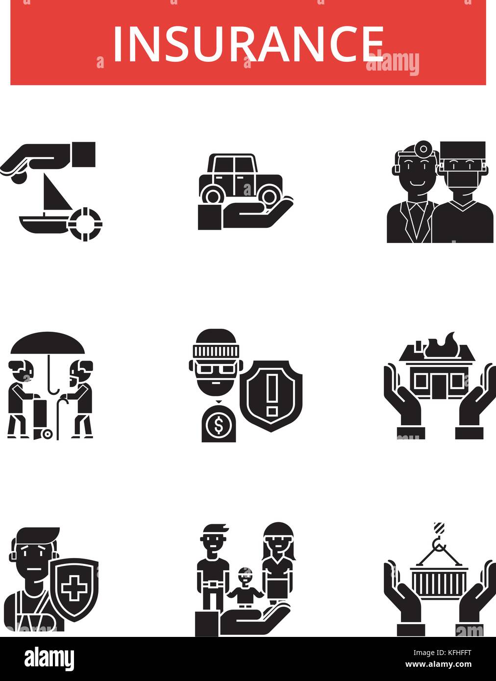 Insurance illustration, thin line icons, linear flat signs, vector ...