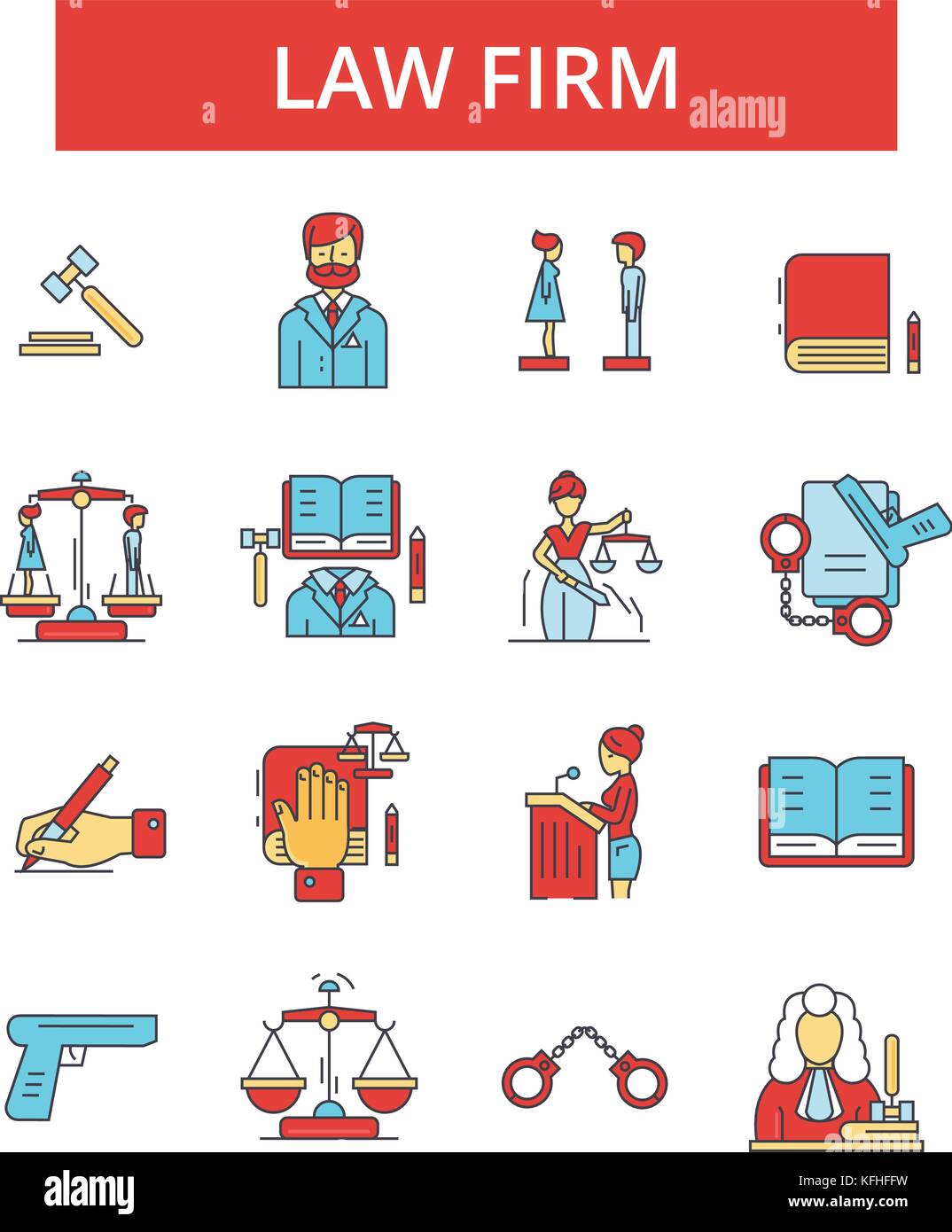 Law firm illustration, thin line icons, linear flat signs, vector ...