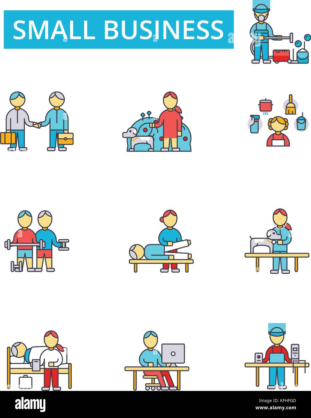 Small business illustration, thin line icons, linear flat signs, vector ...