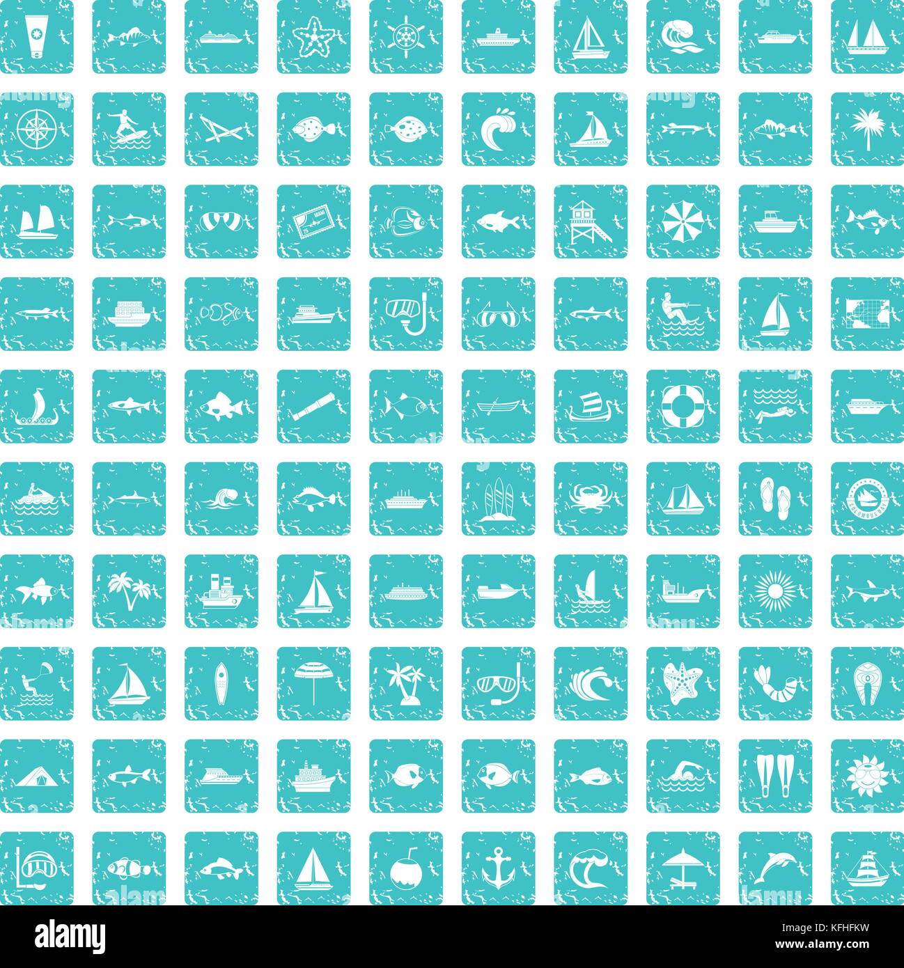100 sea icons set grunge blue Stock Vector Image & Art - Alamy