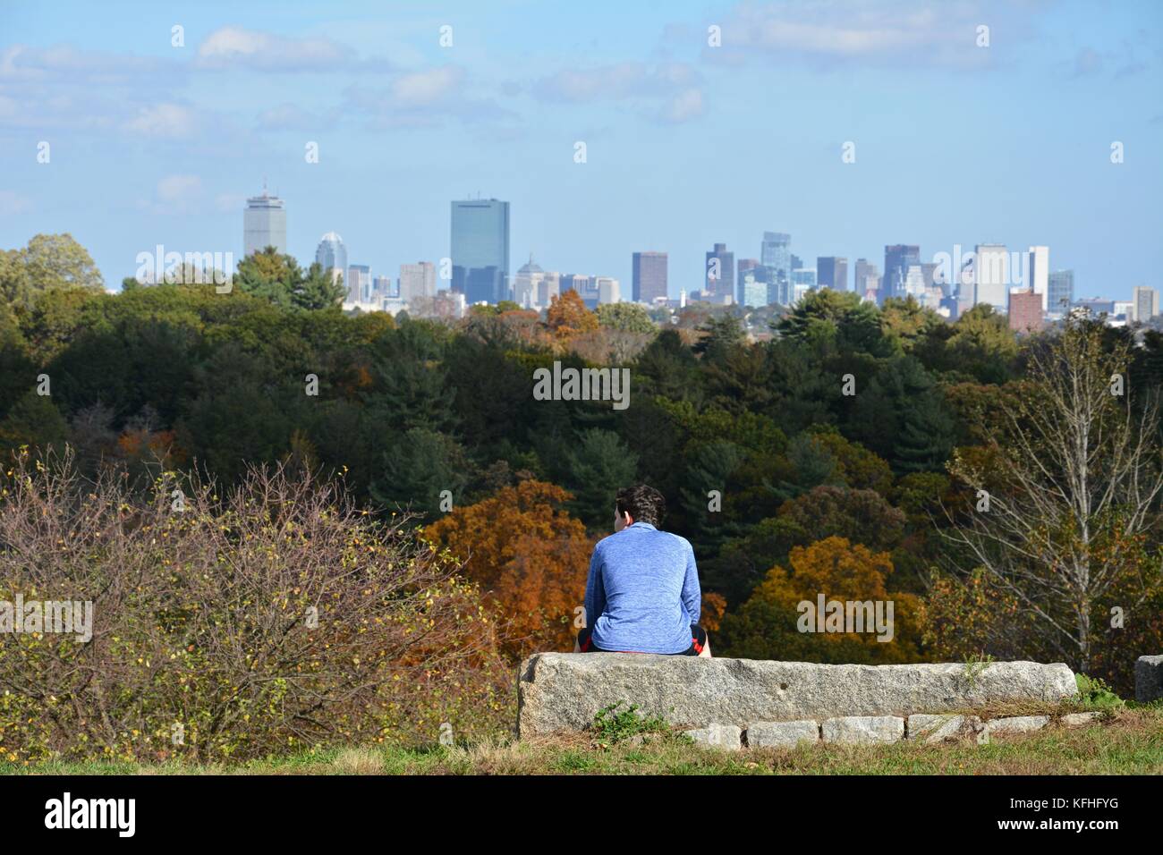 Fall Foliage and the Boston skyline seen from the Arnold Arboretum in ...
