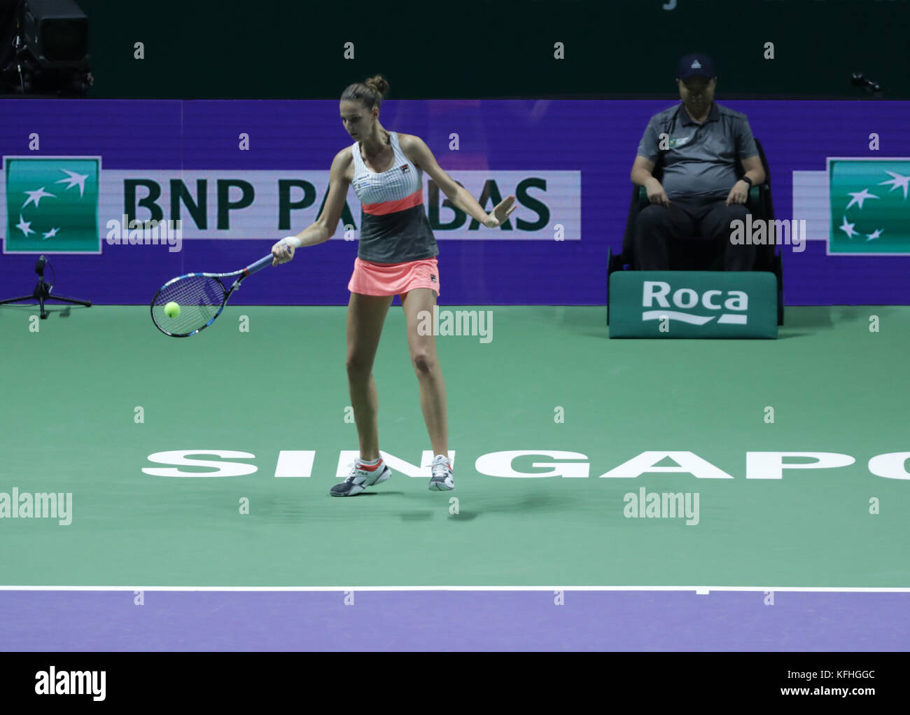 Czech tennis player Karolina Pliskova is in action in the semi finals ...