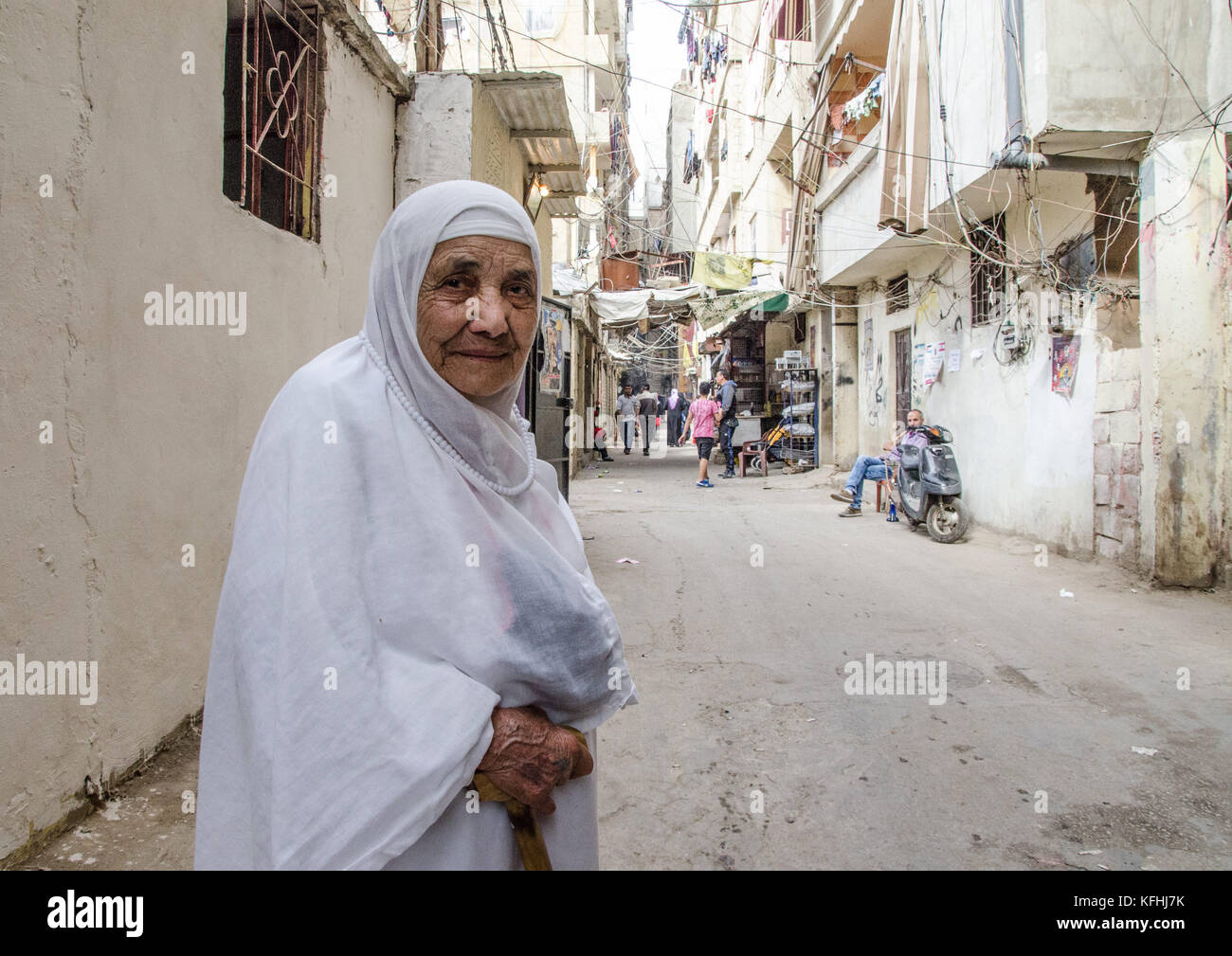 Beirut, Lebanon. 8th Mar, 2016. An elderly woman with a white veil is ...