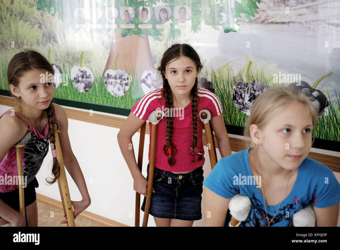 Donetsk, Ukraine. 19th Aug, 2015. Children injured by the war seen in a ...