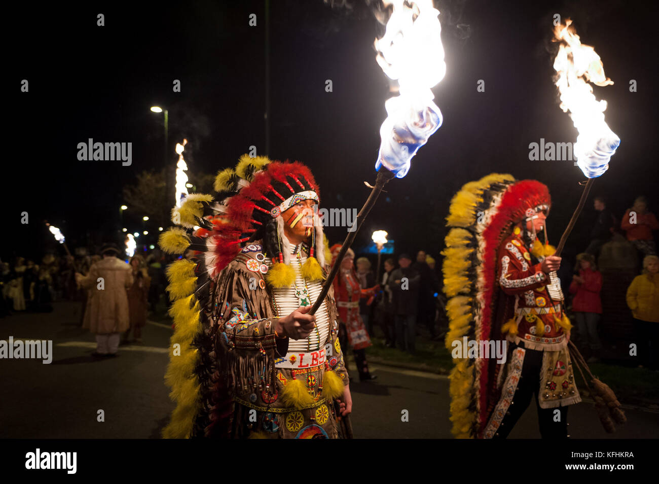 Bonfire Night Celebrations In West Sussex.Dressed in elaborate North ...