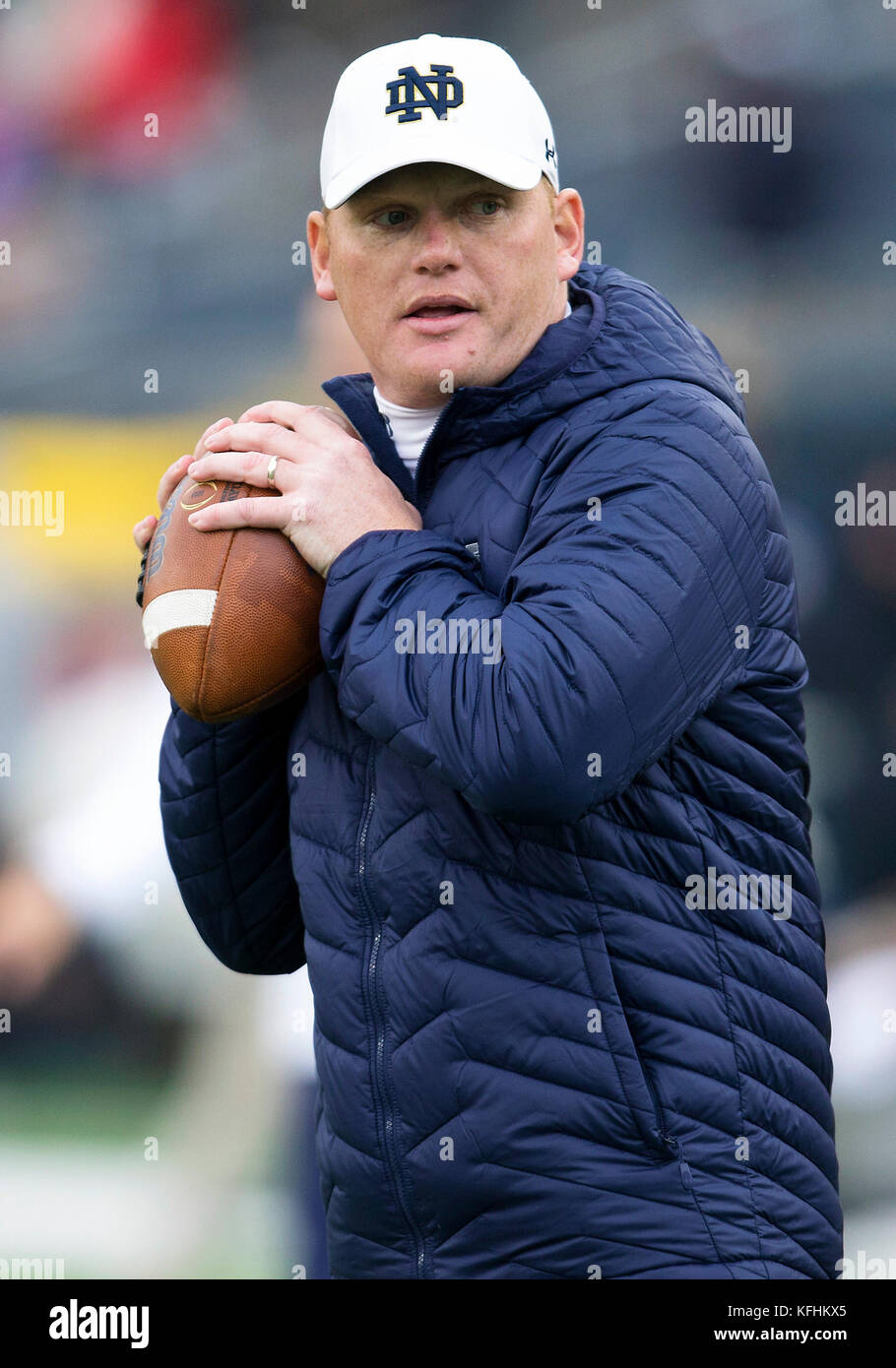 October 28, 2017: Notre Dame offensive coordinator Chip Long during ...